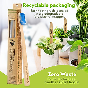 Bamboo Toothbrushes Pack of 5 - Cotton Buds & Dental Floss Included - Organic & 100% Biodegradable - Medium Firm Bristles, Plastic-Free Packaging