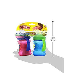 Nuby Plastic 2-Pack No-Spill Super Spout Grip N' Sip Cup, Red and Blue