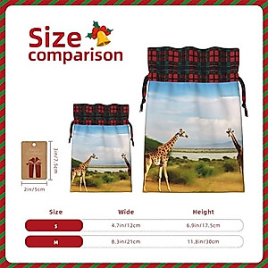 Christmas Gift Bags with Drawstring Burlap Gift Bags African Landscape Christmas Linen Bags for Xmas Party Candy Bags with Cards Xmas Reusable Wrapping Bags Christmas Linen Treat Bags for Holiday