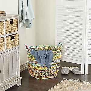 CosmoLiving by Cosmopolitan Cotton Round Storage Basket with Handles, 23" x 18" x 18", Multi Colored