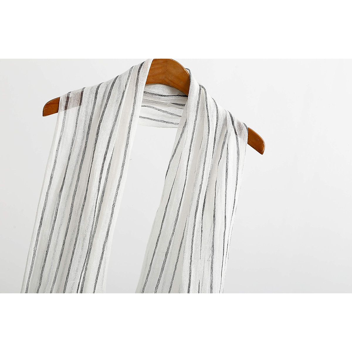 Jeelow 100% Linen Lightweight Striped Light Scarf Shawl Wrap For Men & Women (White Linen Black Stripes)