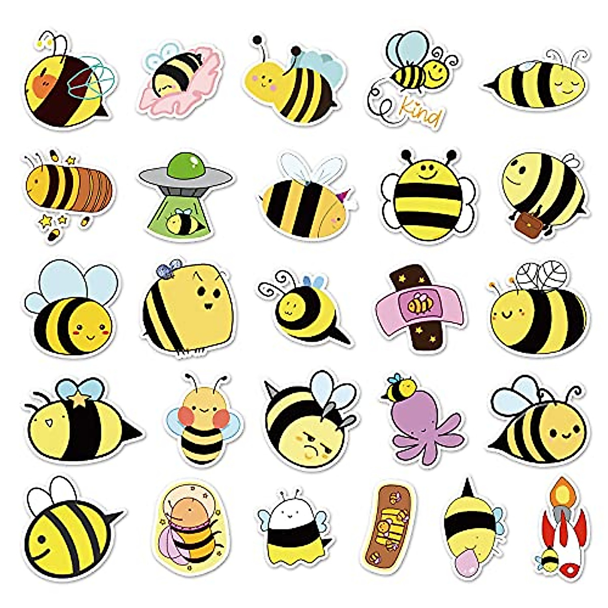 51 PCS Cute Bee Water Bottle Stickers for Kids Teens,Small Honeybee Vinyl Waterproof Stickers Decals for Laptop Bumper Skateboard Helmet,Cartoon Kawaii Bees Animal Stickers