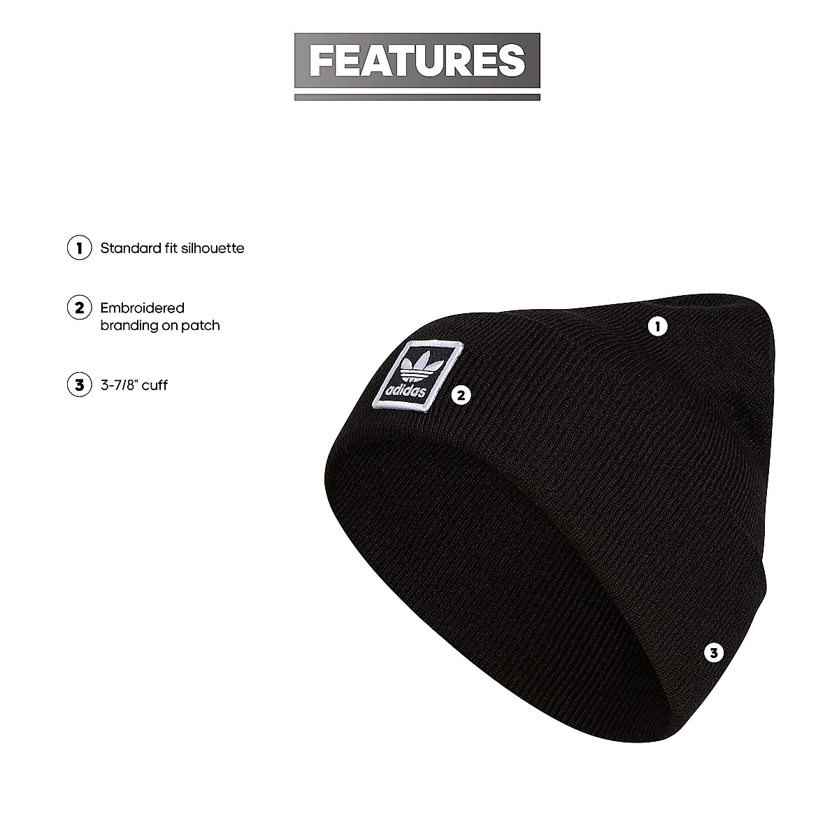 adidas Originals Tall Utility Cuff Beanie, Black 2, One Size