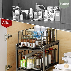 furihshe Under Sink Organizer, under sink organizers and storage,2 Tier Storage Under Cabinet Bathroom under kitchen sink organizers and storage Black Under Sink Storage for Bathroom Kitchen