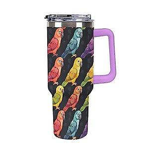 Conures Colorful Parrot 40 Oz Tumbler Insulated Stainless Steel Water Bottle Travel Mug Car Cup with Handle And Straw