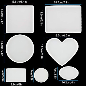 7 Pack Large Silicone Resin Mold for Phone Album, Desktop Decor, Coasters, Home Decoration, Gift, Tomorotec Epoxy Resin Molds DIY Casting Square, Rectangle, Ellipse, Heart Coaster Molds