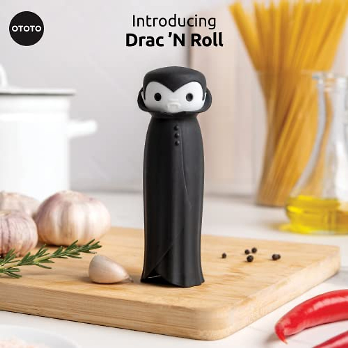 OTOTO Drac N' Roll Vampire Garlic Roller, Silicone Garlic Peeler Tube - Garlic Peeler Silicone Tube Roller for Halloween - Kitchen Gadget for Garlic, Garlic Tube, Garlic Roller Peeler, Garlic Tool