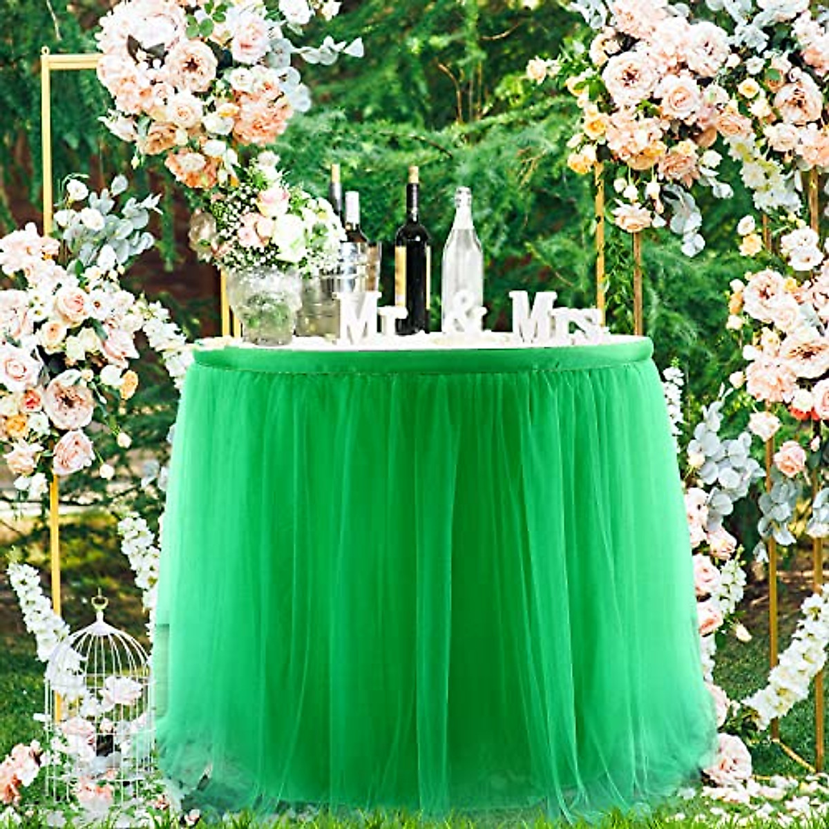 CO-AVE 6FT Green Table Skirt Tutu Table Cloth for St. Patrick's Day Kids Birthday Party Dessert Round Tables Christmas Home Decoration(L 6(ft),H30in)