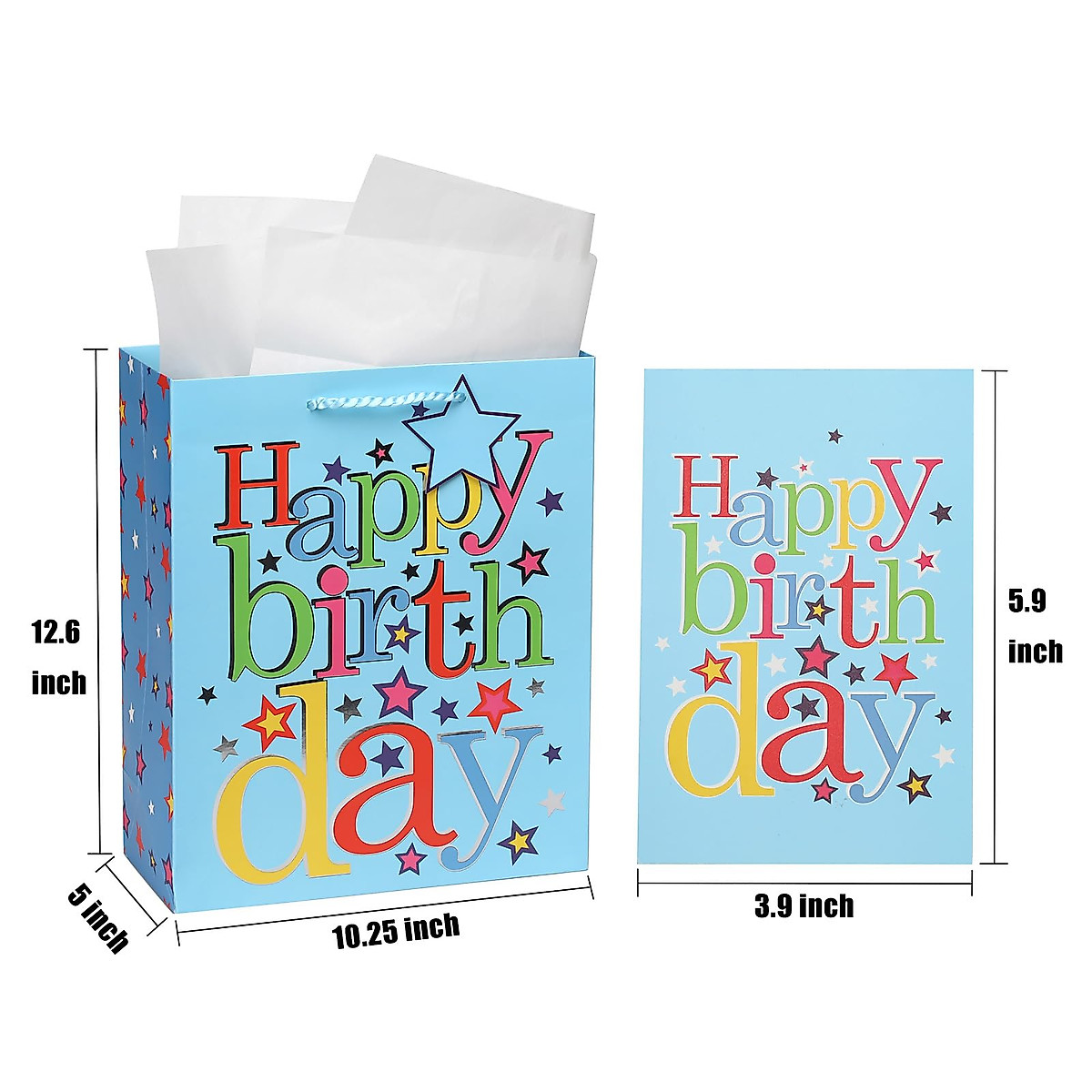 Fu HeaLer 13 Inches Blue Birthday Gift Bag Set, with Card & Tissue Paper,Perfect Party Favor for Any Celebration (1 Pack)
