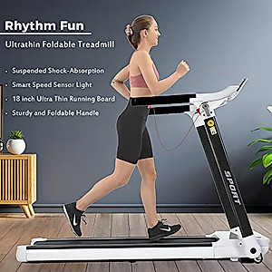 HomSof Folding Electric 3.5HP Treadmill Medium Running Machine Motorised Gym 330lbs,Portable Compact Treadmill for Home Gym Fitness Workout Jogging Walking,14KM/H,White