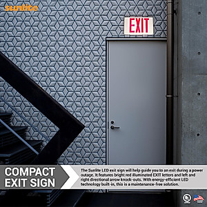 Sunlite 05271-SU Compact LED Exit Sign, 0.25 Watts, 120-277 Volt, 90-Minute Battery Backup, Wall Mount, IP20, UL Listed, White