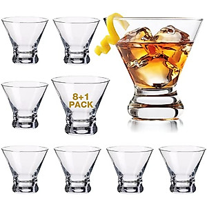 Mfacoy Martini Glasses Set of 9(Buy 8, get 1 Free), USA MADE Crystal Cocktail Glasses 8 Ounces, Hand Blown Stemless Martini Glasses for Bar, Martini, Cosmopolitan, Manhattan, Gimlet, Pisco Sour Brandy