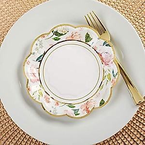Kate Aspen Pink Floral 7 in. Decorative Premium Paper Plates (350 GSM weight -Set of 16) - Perfect for Bridal Showers and Weddings,