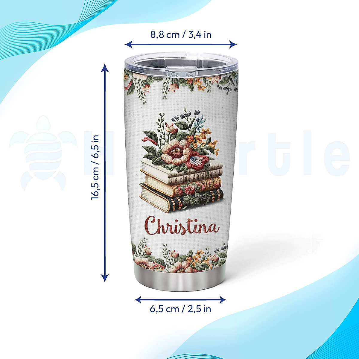 Hyturtle Personalized Printed Book Tumbler - Birthday Gifts For Book Lover - Book Lover Gifts for Women - Just A Girl Who Loves Books Custom Name 20oz Vacuum Insulated Stainless Steel Tumbler