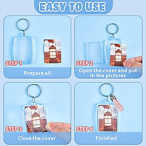 Henoyso 24 Set Acrylic Photo Frame Keychain with Tassels 2.2 x 1.57 inches Rectangle Acrylic Keychain Blanks Insert Picture Frame Keychain Clear Acrylic Blank Key Ring for DIY Crafting Projects