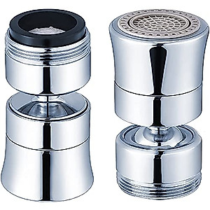 Kitchen Sink Faucet Aerator 360° Swivel 2 Spray Function Soft Bubble Stream/Strong Sprayer Faucet Tap Aerator Replacement Chrome 1.8GPM Flow Rate 15/16-27UNS-2A- Male Thread（One Piece）