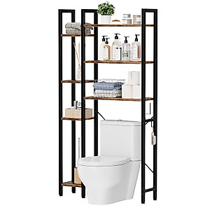 OTK Over The Toilet Storage with 7-Tier Bathroom Organizer Shelf, Freestanding Space Saver with Hooks & Adjustable Feet, Storage Rack for Bathroom, Restroom, Laundry, Vintage