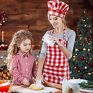 SATINIOR 2 Pcs Chef Costume Chef Hat Apron Set for Adult Baker Apron Hat Costume for Halloween Cosplay Party Gift (Red, White,Plaid Style)