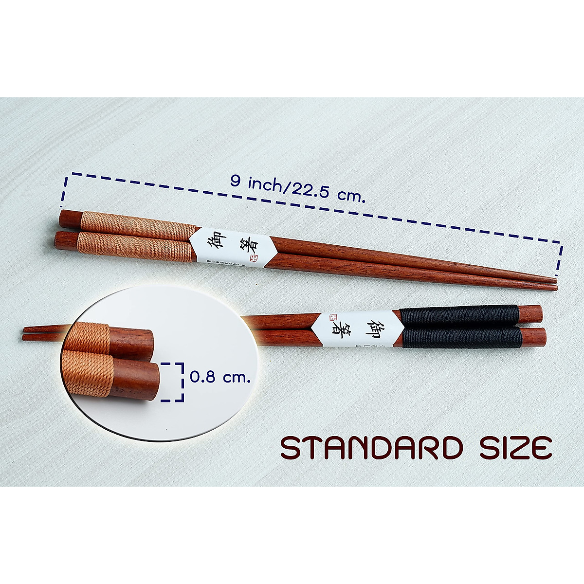 Chopsticks 2 Pairs Reusable Japanese Wooden Chopsticks for Sushi, Noodles as Ramen, Udon, Soba, Pho Dishwasher Safe 9 inches