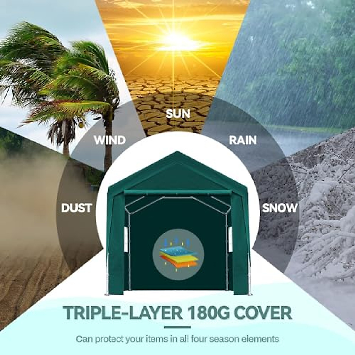 ADVANCE OUTDOOR 10x20 ft Heavy Duty Carport with Window Sidewalls and Doors, Adjustable Height from 9.5 ft to 11 ft, Car Canopy Garage Party Tent Boat Shelter, Green