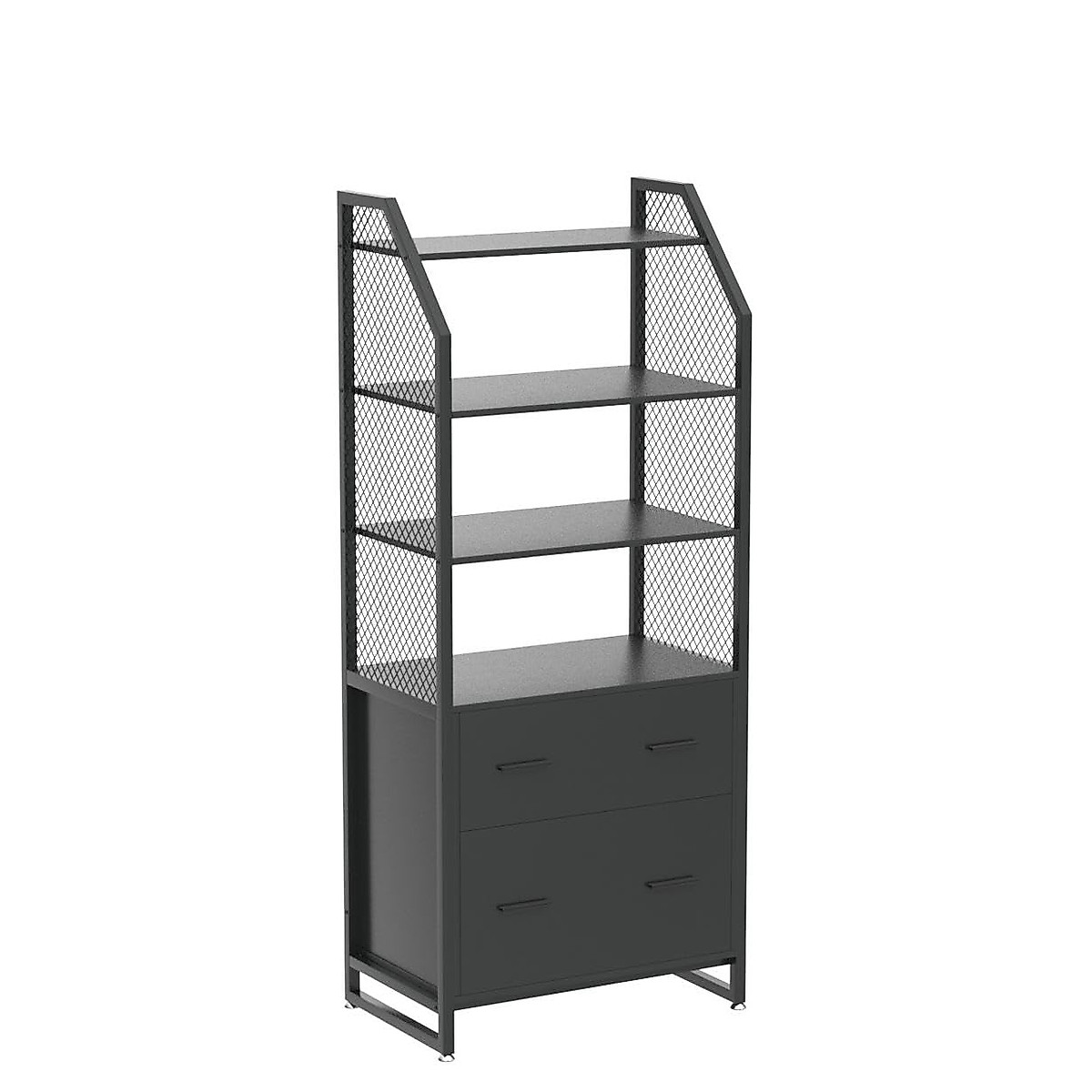 Tribesigns 2 Drawer File Cabinet with Bookshelf, Modern Vertical Filing Cabinet for Letter/Legal/A4 Size File, Large Printer Stand with Open Storage Shelves for Home Office, Black