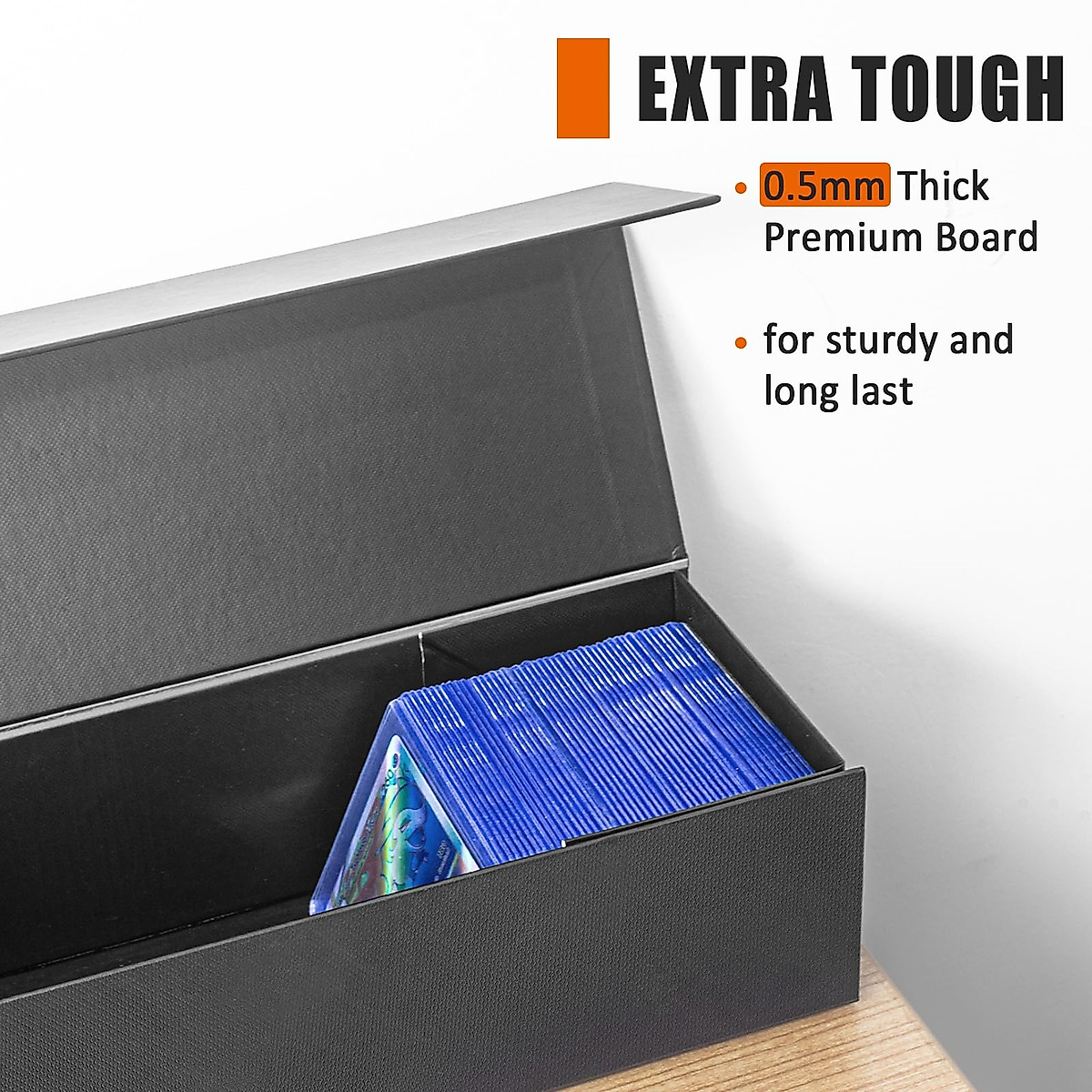 Trading Card Storage Box, Baseball Card Storage Box Holds 900+ Sport Cards or 200 Toploaders, Fits Football, Basketball, Hockey, Gaming & Trading Cards, Black, 13x4x3 inches