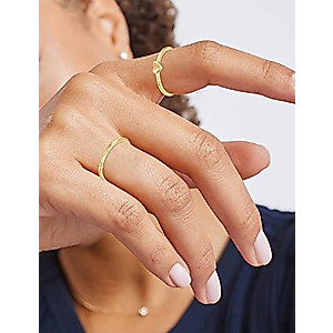 RLMOON 8PCS 14K Gold Plated Stacking Ring Set for Women Teen Danity Thumb Stackable Rings Gold Heart CZ Promise Eternity Rings Plain Band Size 4