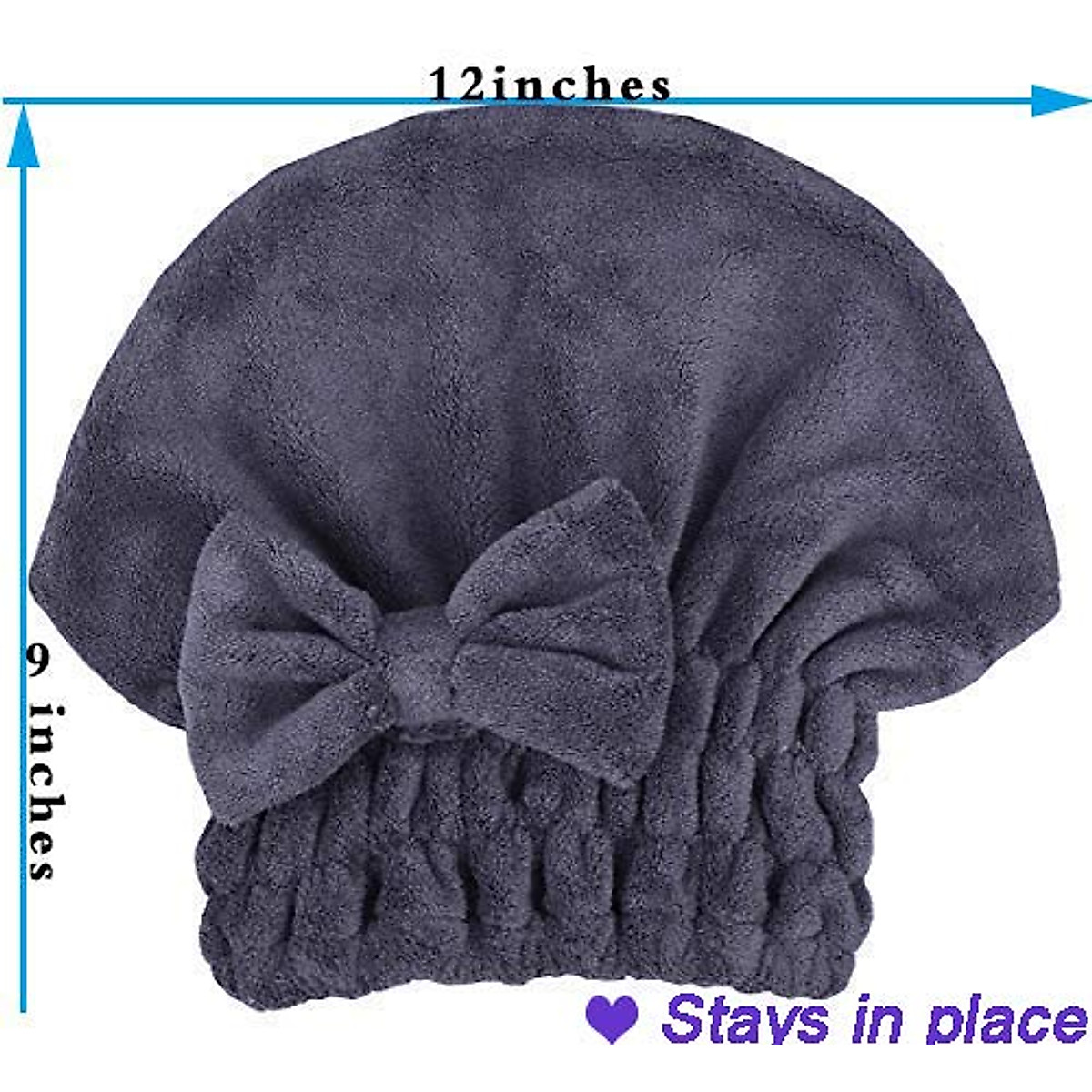 MAYOUTH Microfiber Hair Drying Towels Head wrap with Bow-knot Shower Cap Hair Turban hairWrap Bath Cap For Curly Long & Wet Hair gift for women 2pack