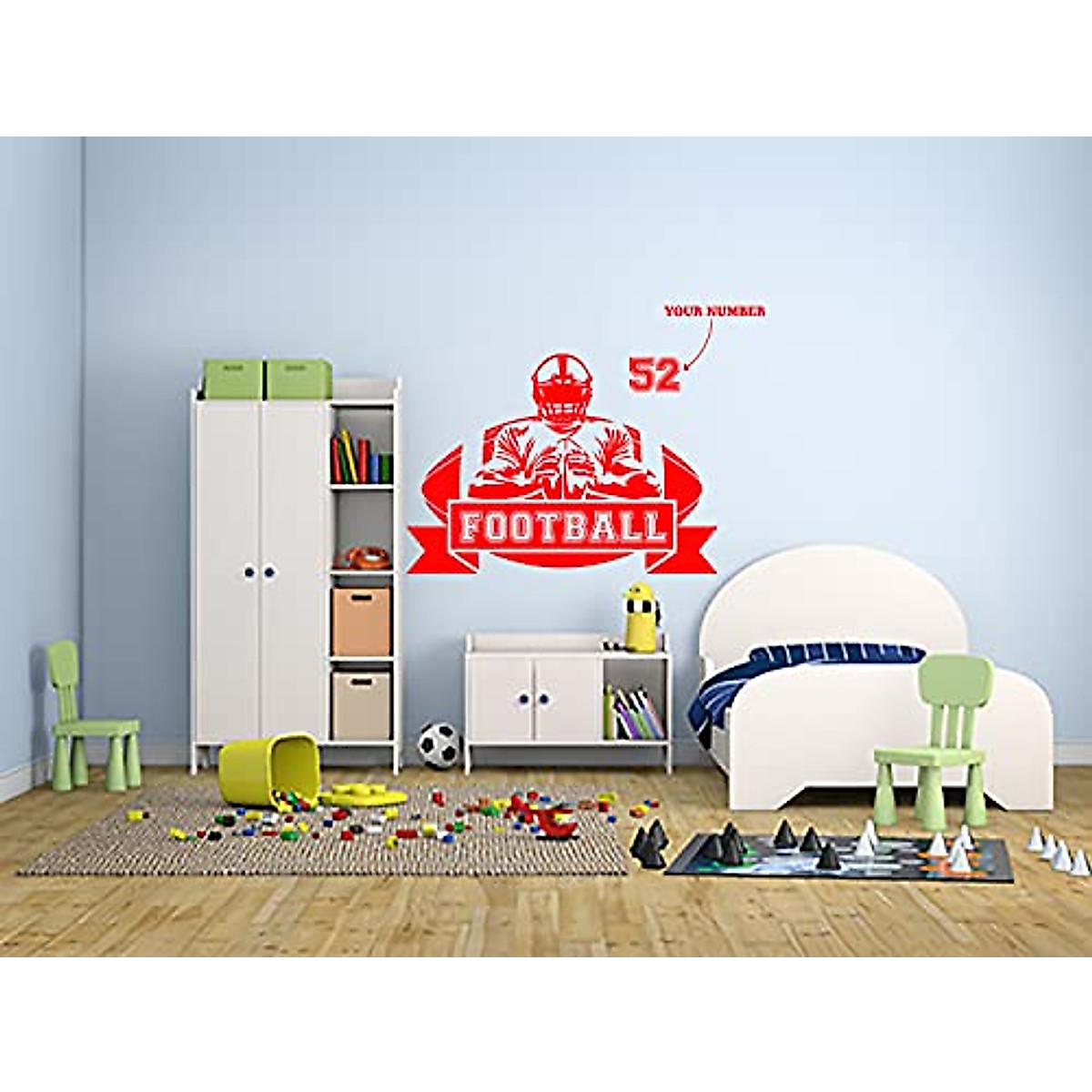 Football Personalized Custom Number Football Player Wall Vinyl Decal Sticker - Graphic Play Decor Kids Bedroom Team Touchdown - Sport B - / Man-Caves, Playroom kids bedroom (Designs Fooball 7)
