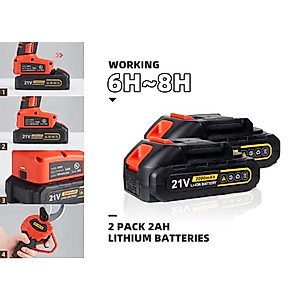 Cordless Pruning Shears, Electric Pruner with 2 Pack 21V Lithium Battery, SK5 Blades, 1.2 Inch Cutting Diameter (21V pruner)