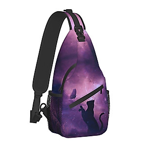 Cat and Butterfly Sling Bag Backpack Women Men Crossbody Shoulder Chest Bag Unisex for Travel Casual Hiking with Adjustable Strap One Size