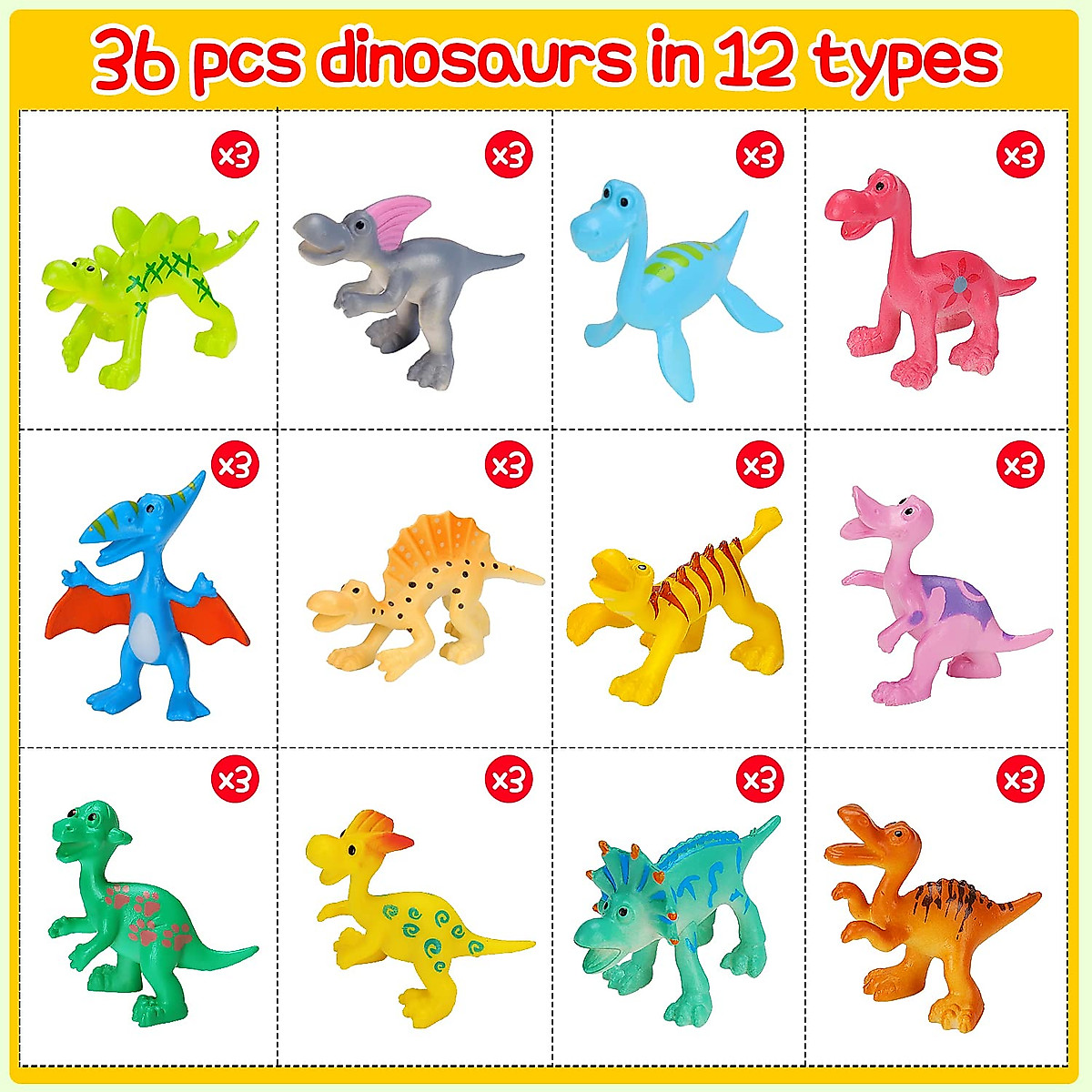 36 PCS Dinosaur Bulk Toys Goodie Bags Stuffers Gifts for Kids School Prizes for Classroom Birthday Party Favors for Boys Girls Cupcake Toppers Pinata Fillers Treasure Box Toys
