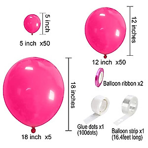 Hot Pink Balloons Different Sizes Pack, 105pcs 5/12/18 Inch Dark Pink Balloons Fuschia Ballons Matte Balloons Various Size Balloons for Birthday Barbie Valentines Day Party Decorations