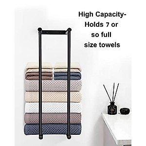 LIVEHITOP Bathroom Wall Towel Rack for Rolled Towels, Stainless Steel Bath Towel Holder, Mounted Folded Metal Towel Storage for Washcloths, Black