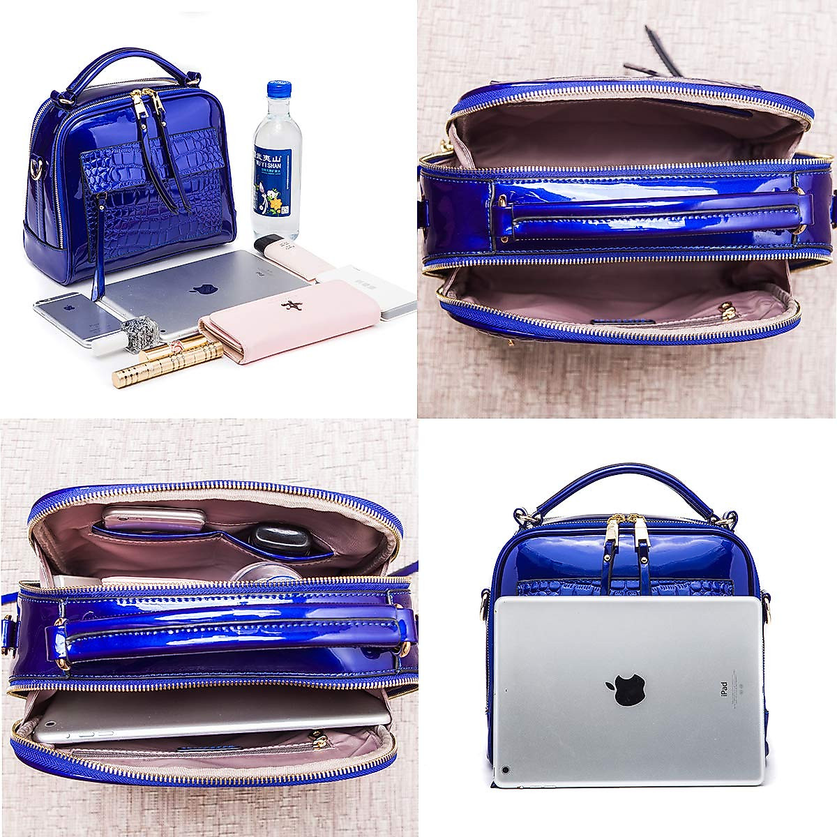 Chikencall Women’s Patent Leather Handbag and Purses Crocodile Pattern Shell Shoulde Bags Ladies Satchels Crossbody Bag Blue