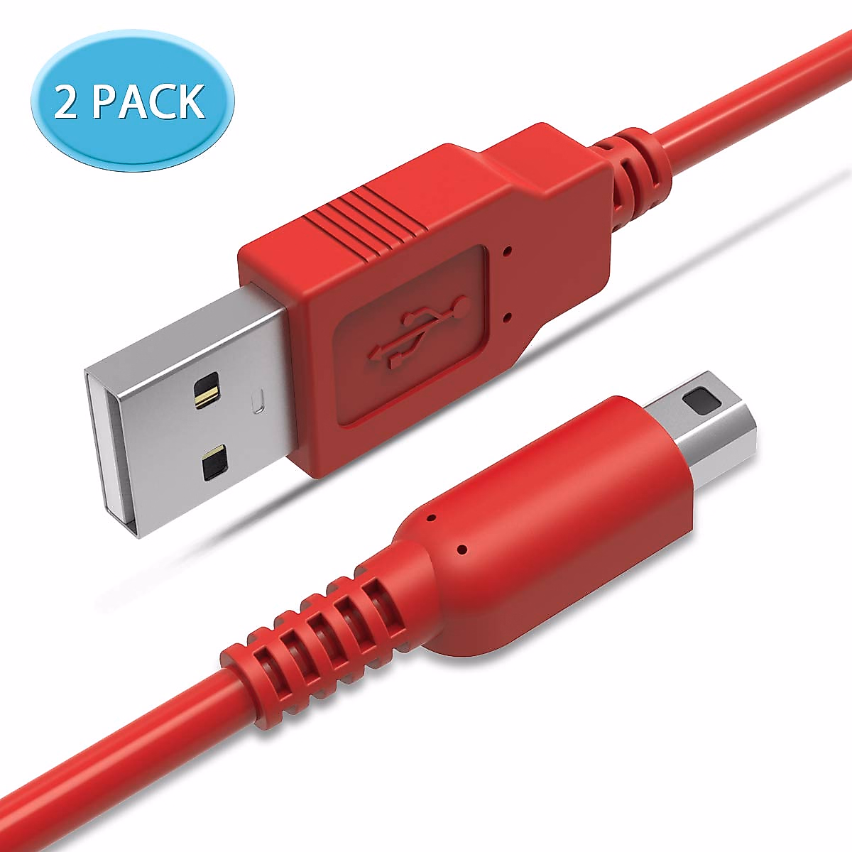 6amLifestyle [2 Pack] 5FT 3DS USB Charger Charging Cable, Power Cord for Nintendo New 3DS XL/New 3DS/ 3DS XL/ 3DS/ New 2DS XL/New 2DS/ 2DS XL/ 2DS/ DSi/DSi XL Bule/Red/Yellow