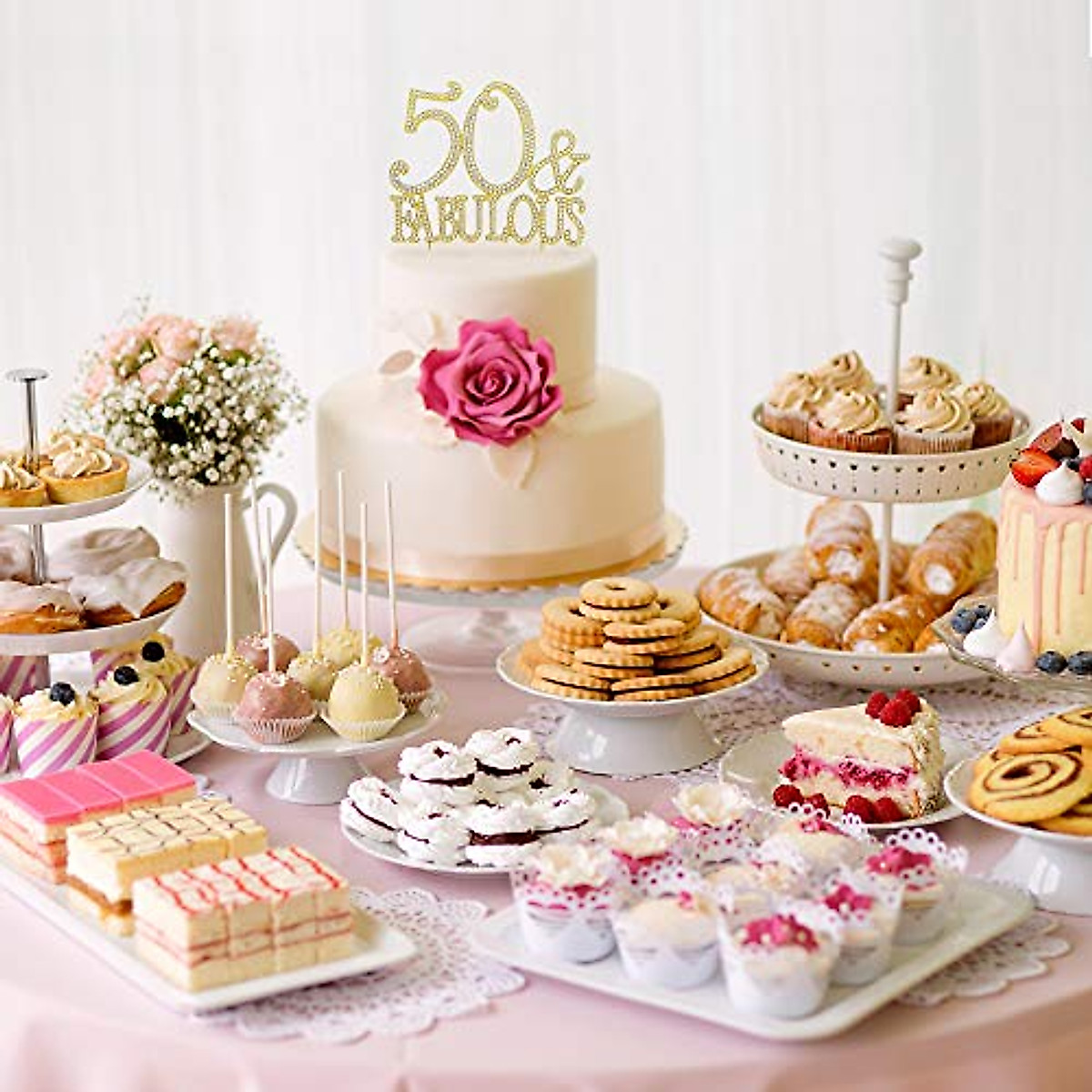 50 Cake Topper - Premium Gold Metal - 50 and Fabulous - 50th Birthday Party Sparkly Rhinestone Decoration Makes a Great Centerpiece - Now Protected in a Box