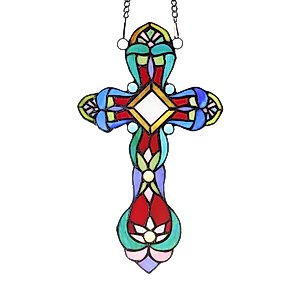 Capulina Mothers Day Cross Gifts Stained Glass Window Hanging Tiffany Style Stunning Handicrafts Parents and Friends Gifts for Blessing Pray Love Faith