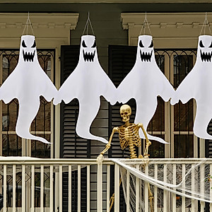 2 Sets Halloween Windsock Flag with LED Lights Outdoor Happy Halloween Hanging Decor for Yard Patio Garden Pathway Party Decoration (Ghost)