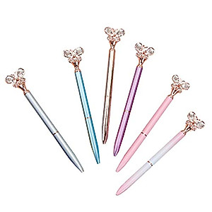 STOBOK Creative Ballpoint Pens Diamond Butterfly Roller Ball Pens for Student School Office,Pack of 6