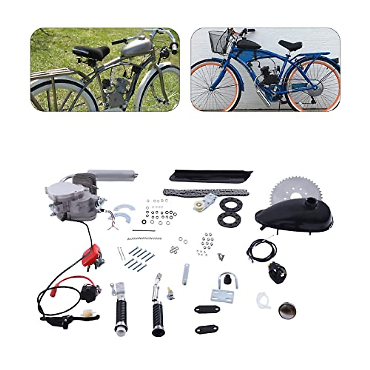 Futchoy 100cc 2-Stroke Bicycle Gasoline Engine Motor Kit Single Cylinder Air-Cooled Hydraulic Handle Motorized Bicycle Gas Engine Motor Kit for Bicycle Over 21 Inches Black