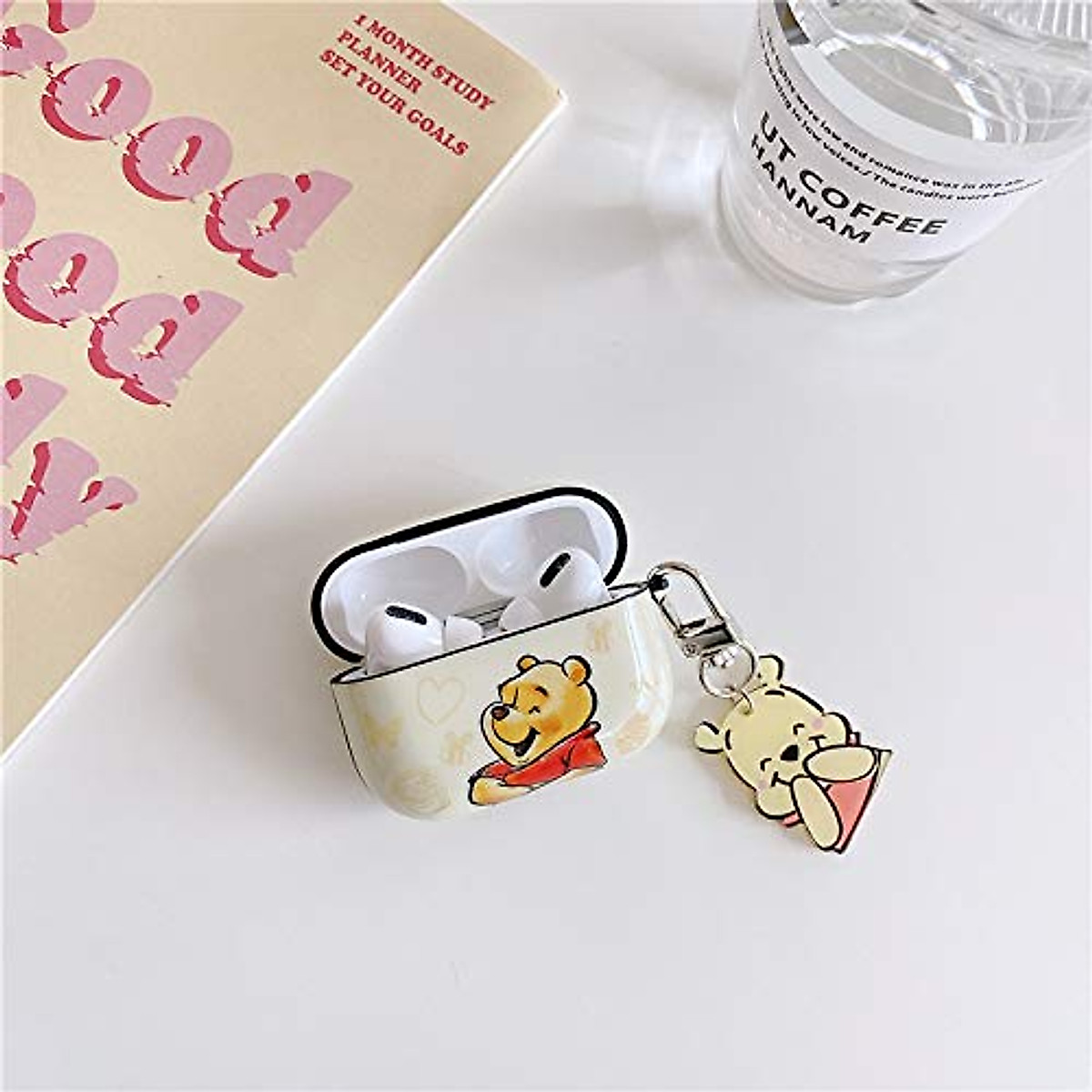 Soft TPU Case with Charm and Keychain for Apple AirPods Pro 2019 Model Yellow Winnie The Pooh Bear Laugh Cute Lovely Adorable Kawaii Girls Kids Boys