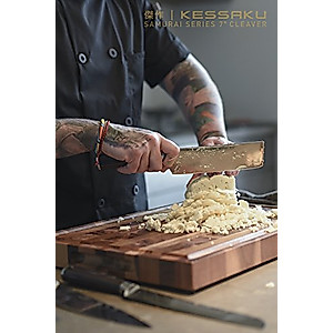 KESSAKU Nakiri Knife - 7 inch - Samurai Series - Asian Vegetable Cleaver - Razor Sharp Kitchen Knife - Forged 7Cr17MoV High Carbon Stainless Steel - Wood Handle with Blade Guard