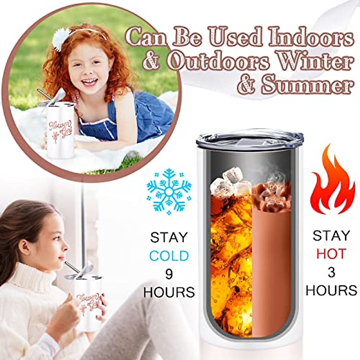 Yungyan Flower Girl Gift Flower Girl Proposal Gift Flower Girl Cup Water Bottle with Straw Cleaning Brush Ribbon Kids Tumbler for Wedding Party Gift from Bride (White, 1 Set)