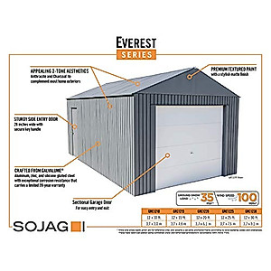 Sojag 12' x 20' Everest Galvalume Steel with Extra Tall Walls Garage Storage Building, 12' x 20', Charcoal