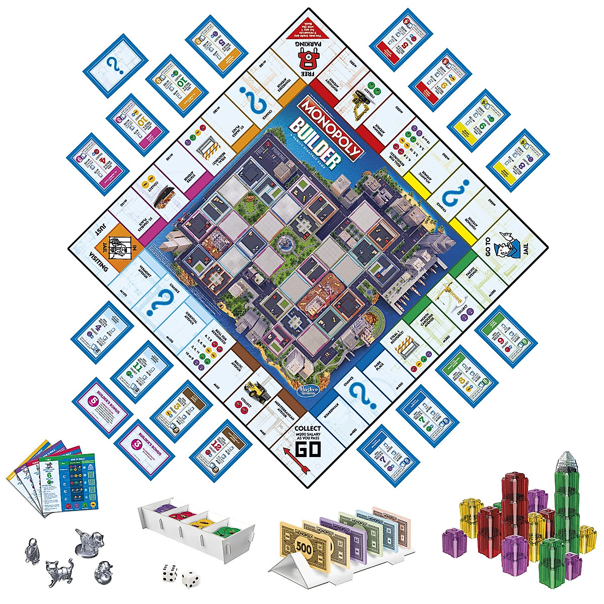 Monopoly Builder Board Game for Kids and Adults, Strategy Games, Family Board Games, for Kids 8 and Up, 2-4 Players