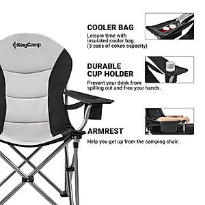 KingCamp Camping Heavy Duty Folding Oversize Padded Director's Chair with Carry Cooler Bag, Black&Grey, Black/Mediumgrey