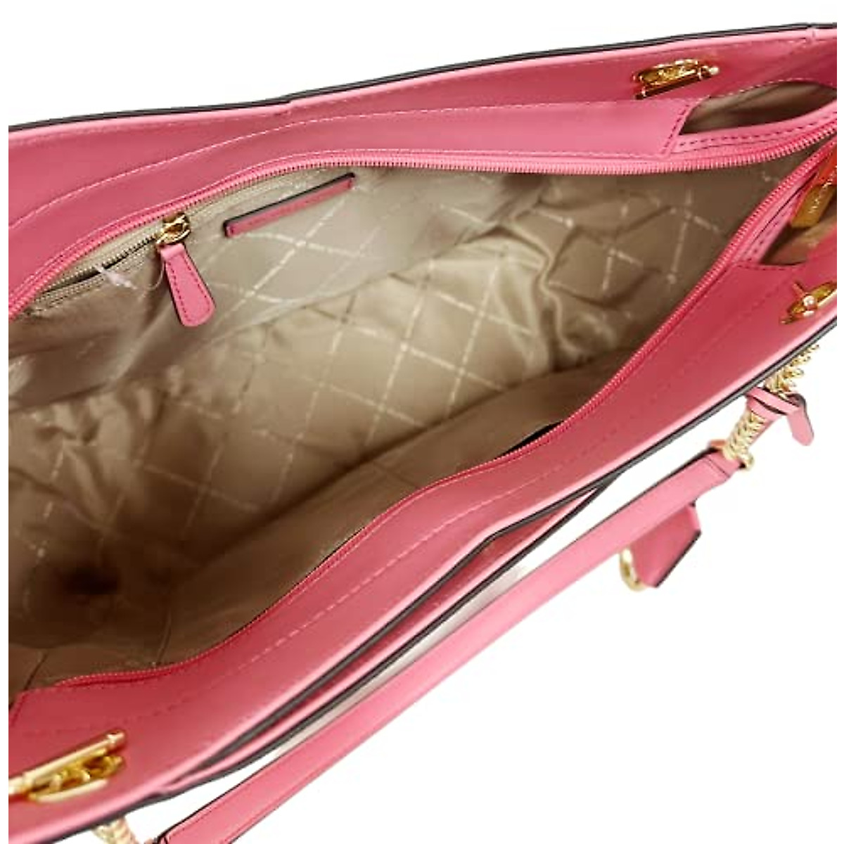 Michael Kors Jet Set Travel Large Chain Shoulder Tote Tea Rose Pink MK Signature Bundled Jet Set Travel Large Trifold Wallet Powder Blush Pink Saffiano