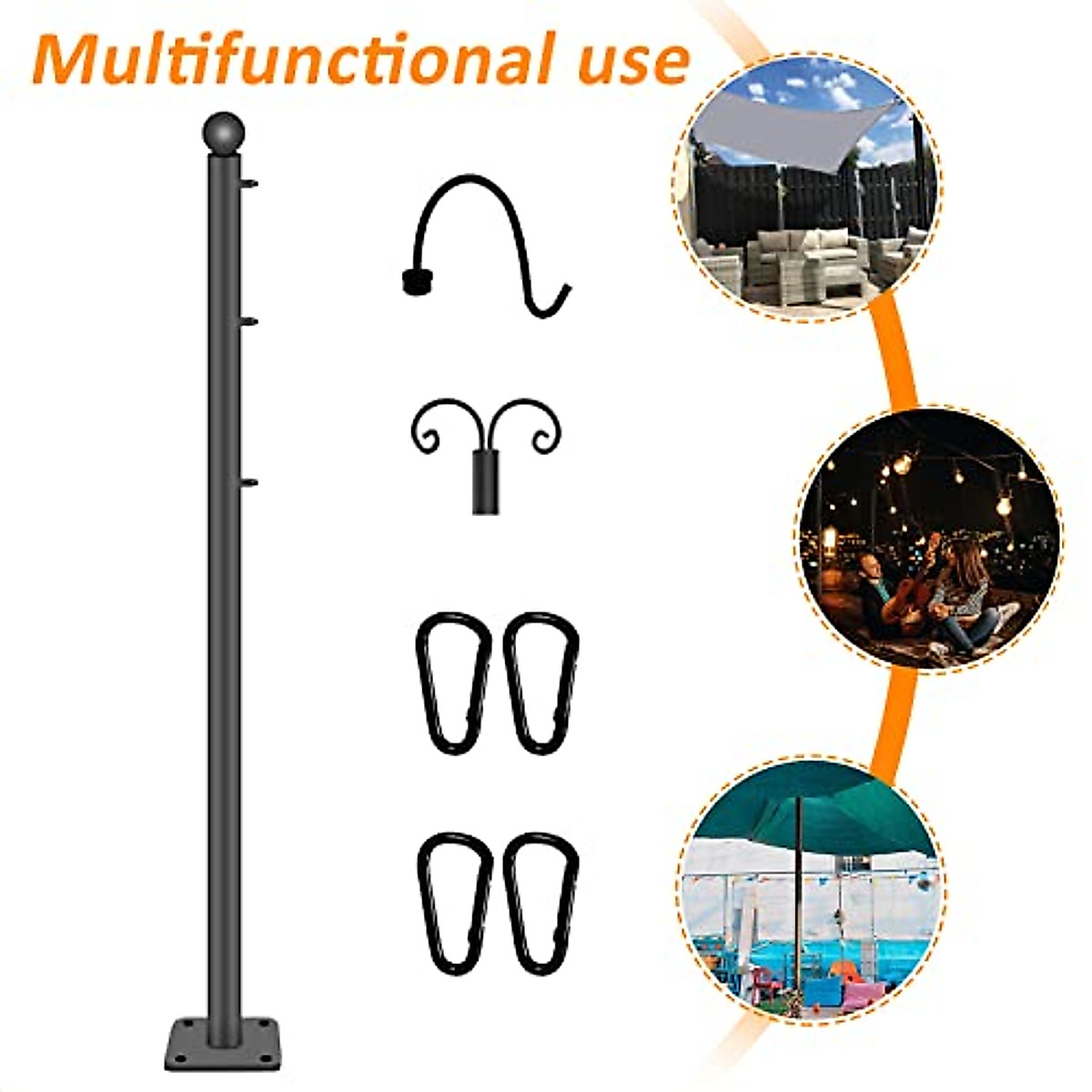 Sun Shade Sail Poles Can Be Used to Hang Shade Canvas, Holiday Lights, Canopy Awning, Flags Length After Assembly is 265 cm / 104.33 inch