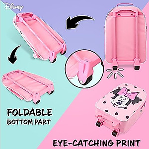 Disney Stitch Kids Suitcase for Girls Foldable Trolley Hand Luggage Bag Carry On Minnie Mouse Travel Bag with Wheels Cabin Bag Wheeled Bag with Handle Frozen Trolley Suitcase Girls (Pink Minnie)